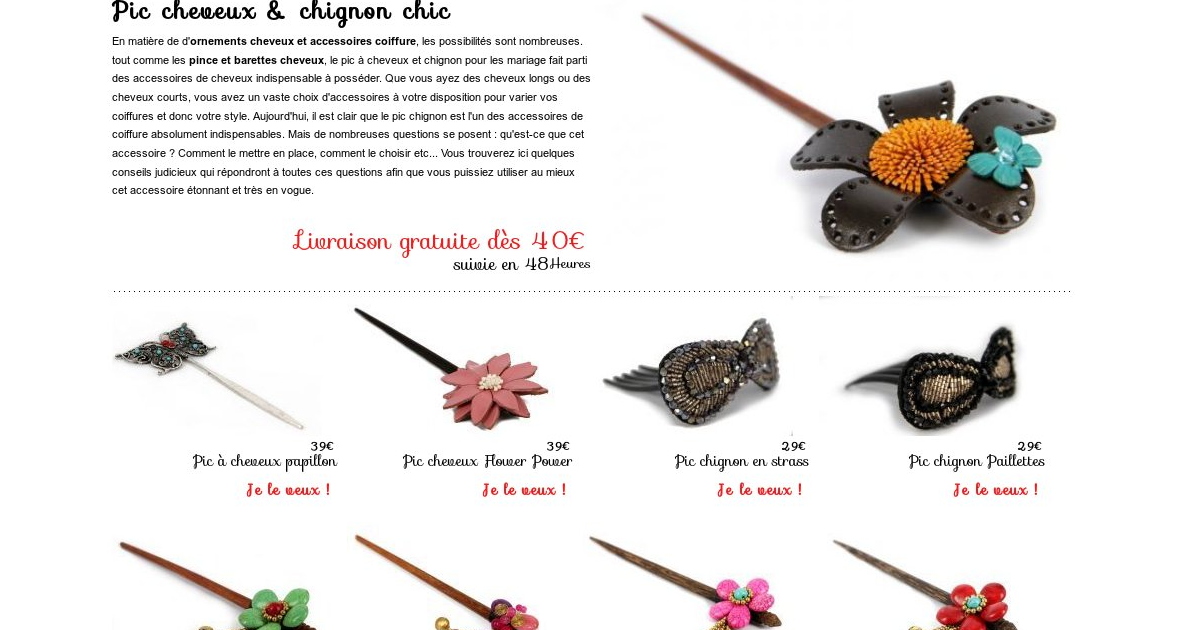 Pic cheveux & pique chignon : mariage, bois, artisanal fleur
